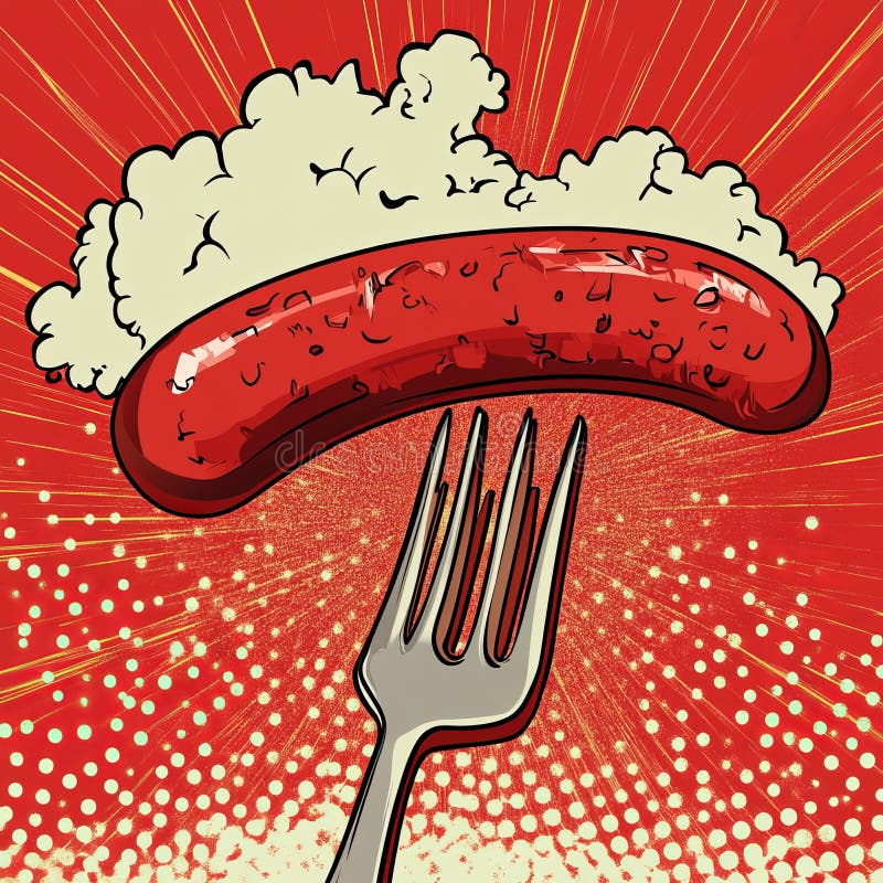 A Grilled Sausage is Depicted on a Fork, Set Against a White Background ...