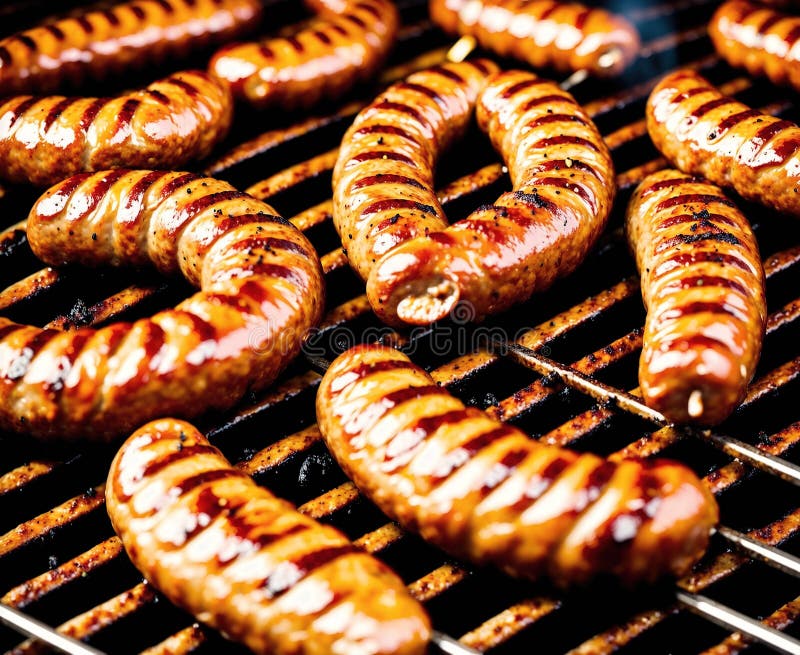 Grilled Sausages on a Barbecue Grill Stock Photo - Image of roasted ...