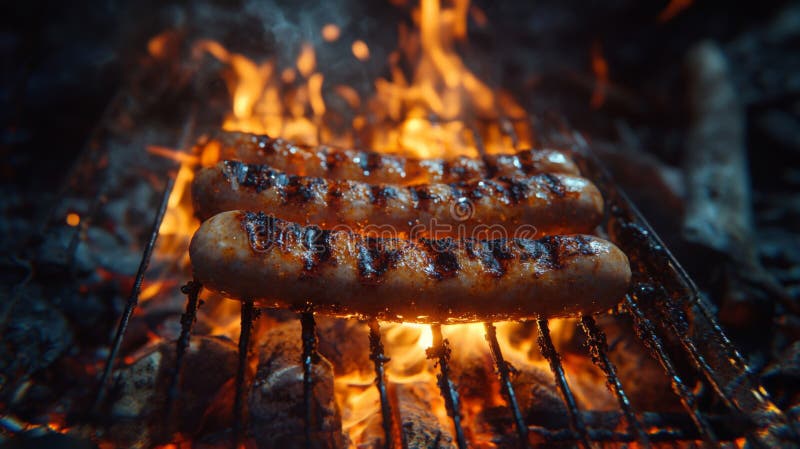 Grilled Sausages Cooking Over Open Flames Stock Illustration ...