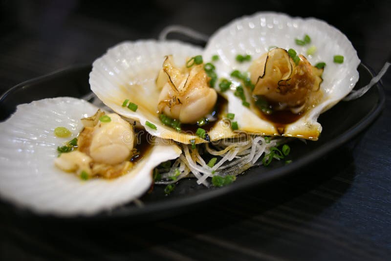 Grilled Scallop Hotate with Shell Stock Photo - Image of scallops ...