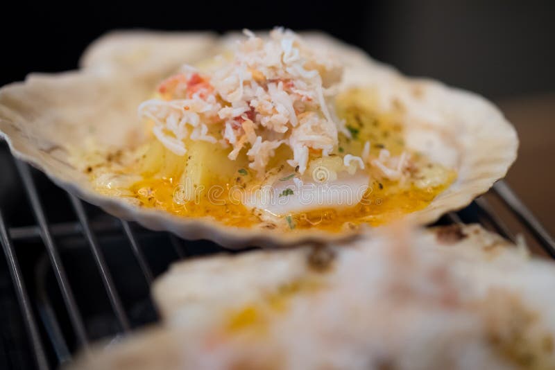 Grilled Scallops Shell with Butter and Cheese Stock Image - Image of ...