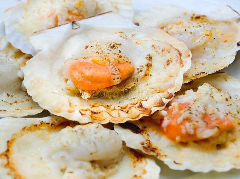 Grilled Scallops Shell with Butter and Cheese. Thai Seafood Grilled ...