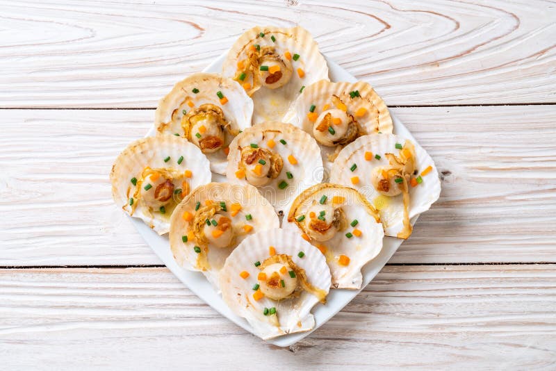 Grilled Scallops Shell with Butter Stock Photo - Image of shell ...
