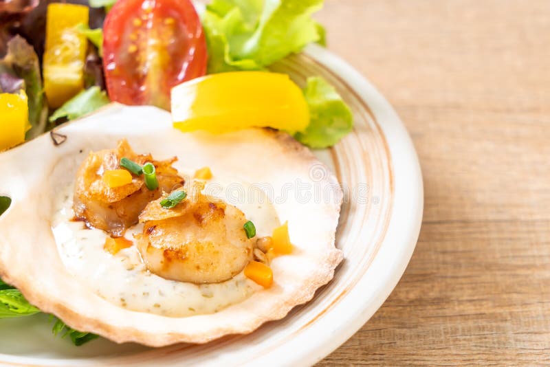 Grilled scallops shell stock image. Image of fried, vegetable - 159246471