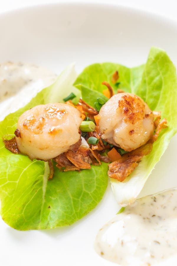Grilled scallops shell stock photo. Image of shell, salad - 147884980