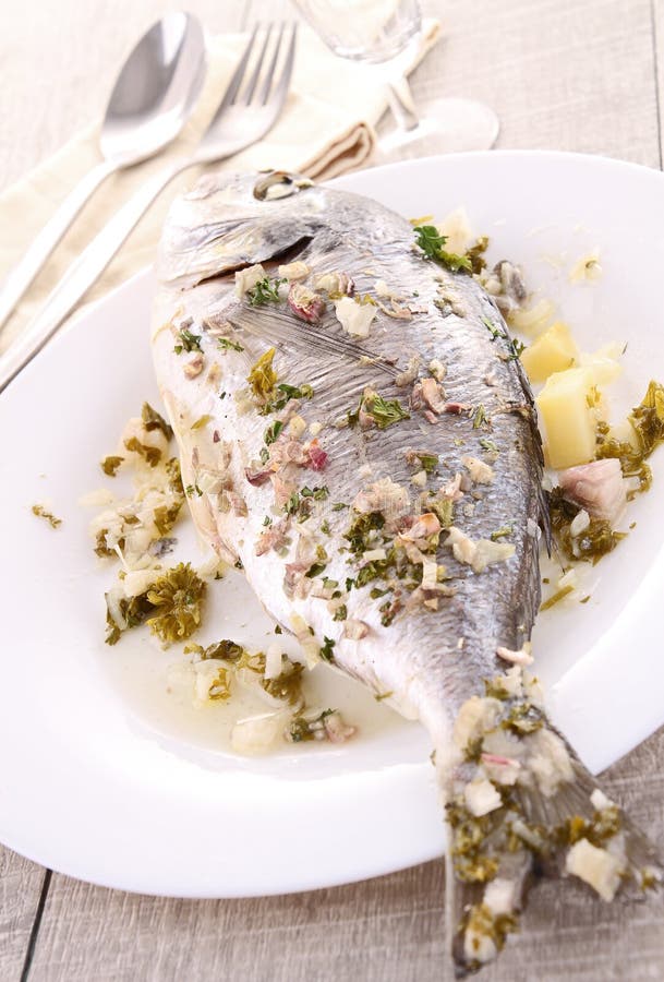 Grilled sea bream stock photo. Image of baked, herb, cuisine - 24731248