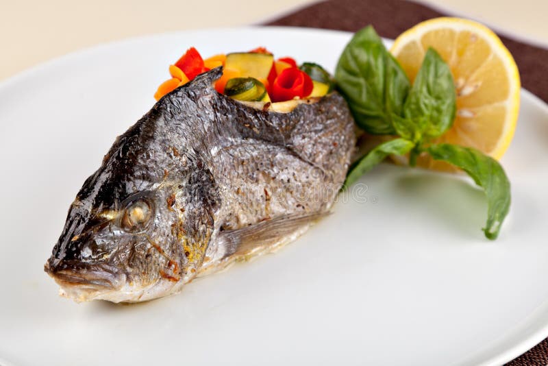 Grilled Sea Bream stock photo. Image of dinner, gourmet - 34132876