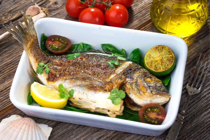 Grilled sea bream fish stock image. Image of food, cooking - 65862473
