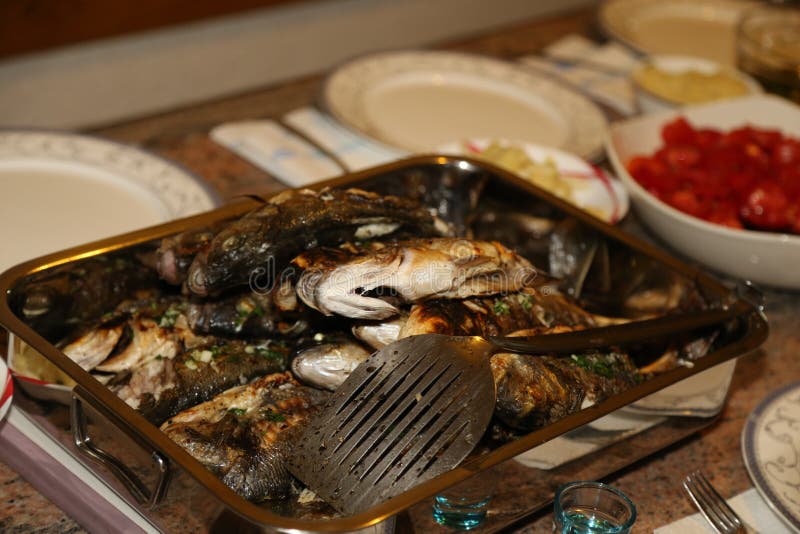 Grilled Sea Fish Stands on the Table Stock Photo - Image of healthy ...