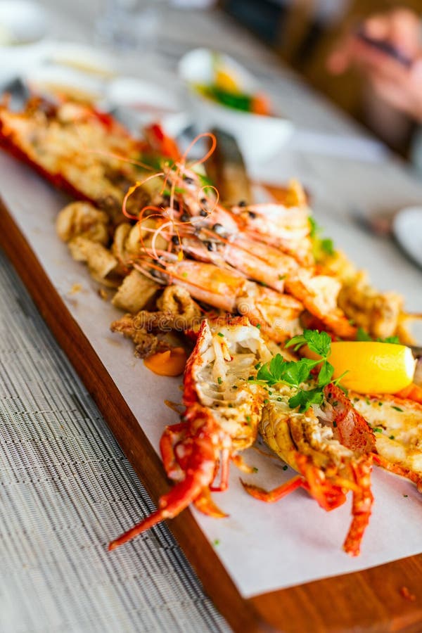 Grilled seafood platter stock photo. Image of crayfish - 111598738