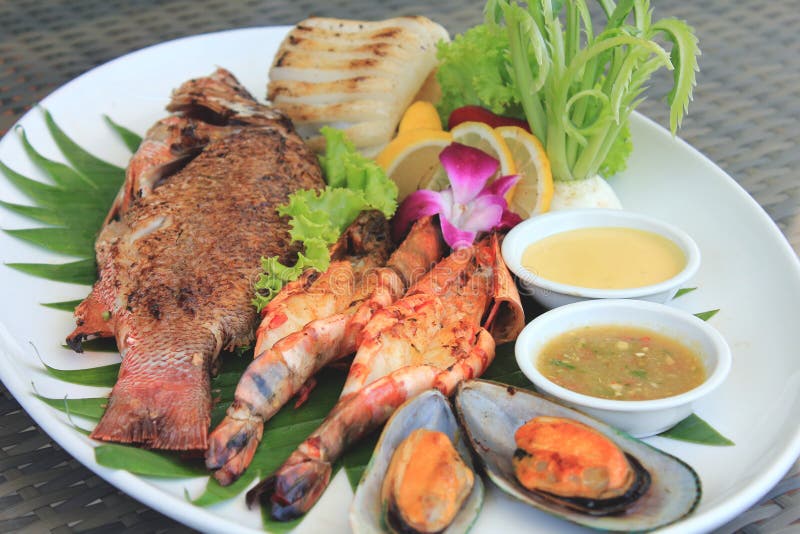 Grilled Seafood Platter stock photo. Image of green, fresh - 69391732