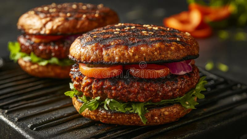 Grilled Sesame Burger with Lettuce Tomato and Onion Stock Illustration ...