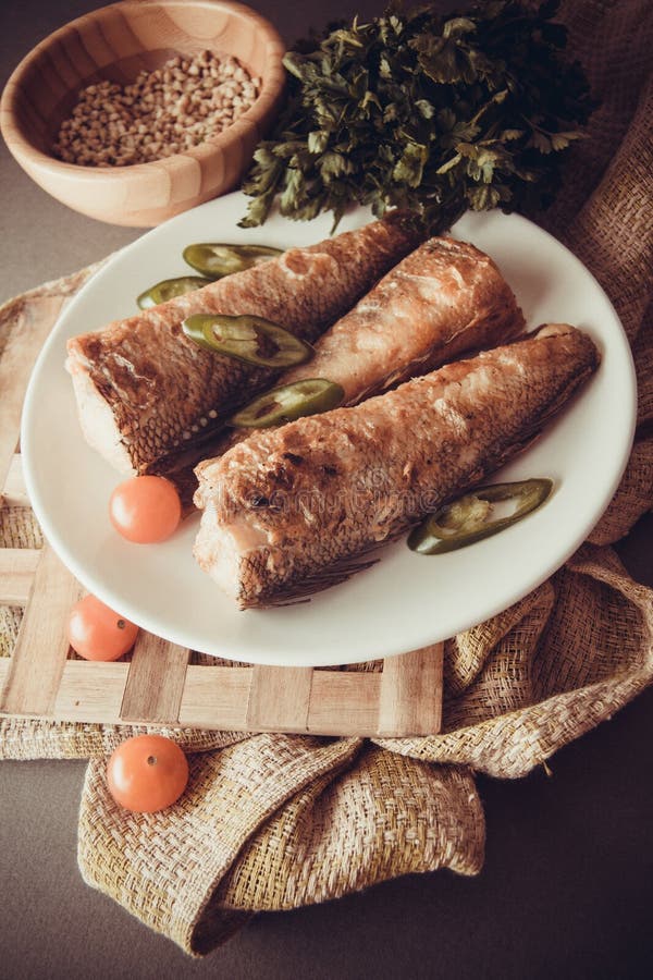 Grilled shad with tomato stock image. Image of gourmet - 72968397