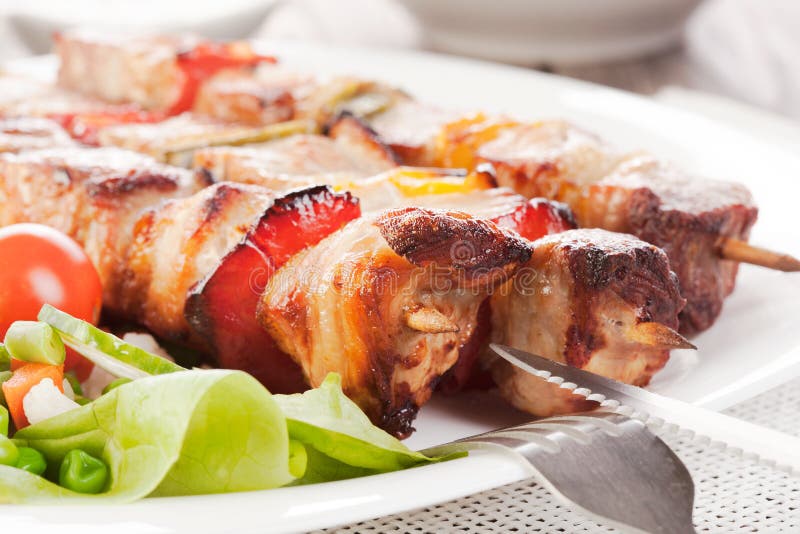 Grilled Shashlik with Vegetables Stock Image - Image of restaurant ...