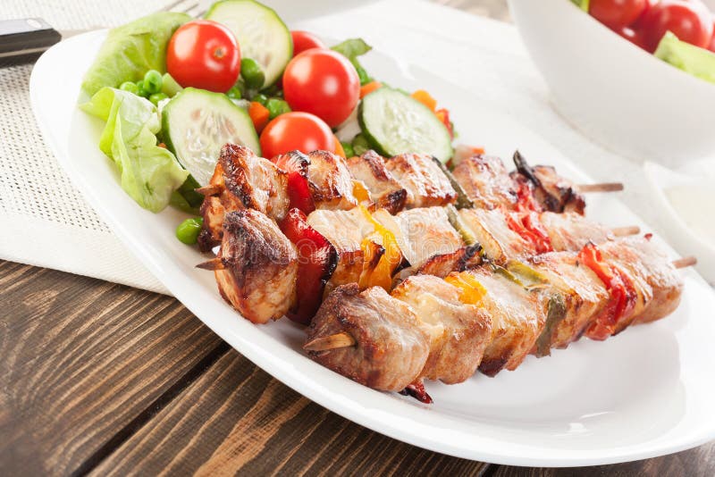 Grilled Shashlik with Vegetables Stock Image - Image of lettuce, lunch ...