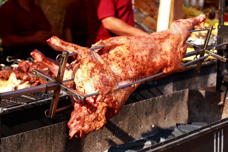 Grilled Sheep Carcass on a Spit Stock Photo - Image of party, nature ...