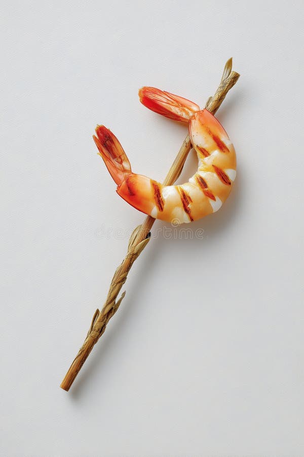 Grilled Shrimp Displayed on Bamboo Skewer, Emphasizing Culinary Artistry and Vibrant Colors ...