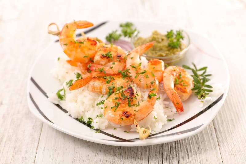Grilled shrimp with herb stock photo. Image of spice - 185496254