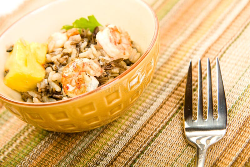 Grilled Shrimp with Wild Rice Stock Photo - Image of pineapple ...