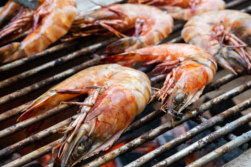 Grilled Shrimps on the Flaming Grill Stock Photo - Image of lifestyle ...