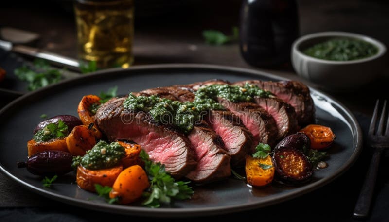 Grilled Sirloin Steak on Rustic Crockery, a Gourmet Main Course ...