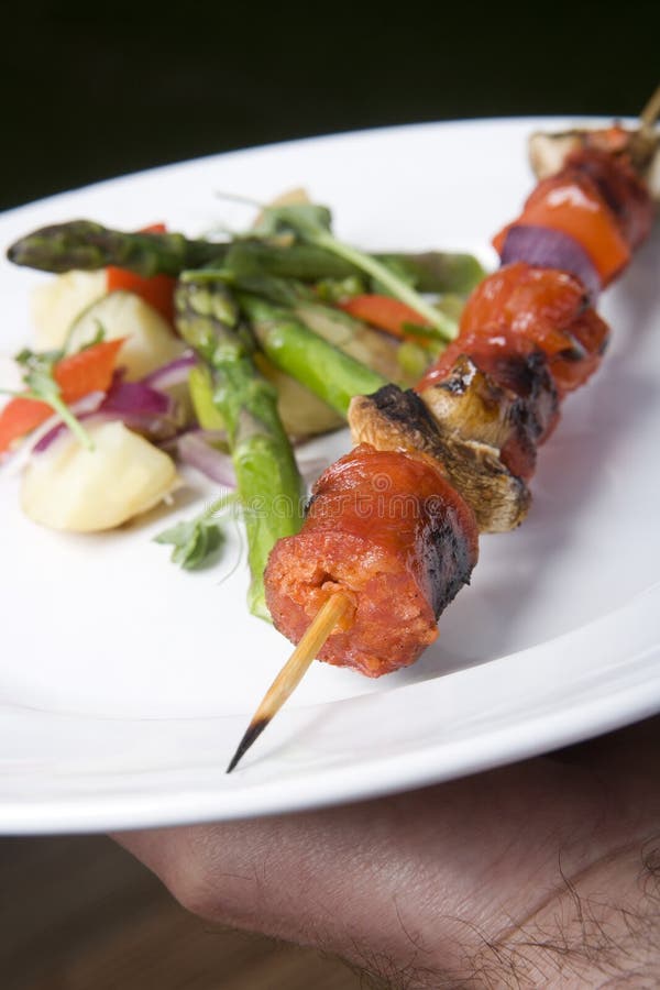 Grilled skewer stock image. Image of green, dinner, skewer - 9538381