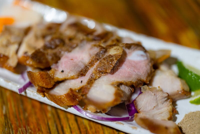 Grilled slice of pork dish stock image. Image of slice - 257065889