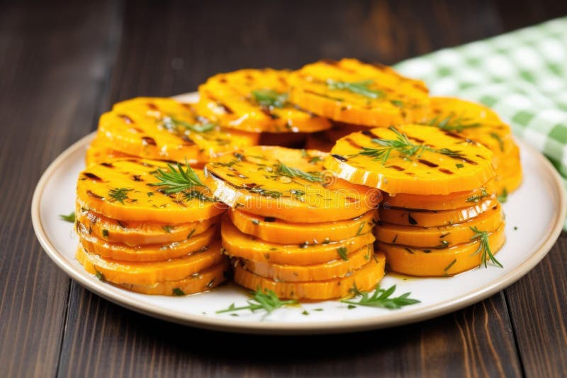 Grilled Slices of Butternut Squash Arranged on Plate Stock Image ...