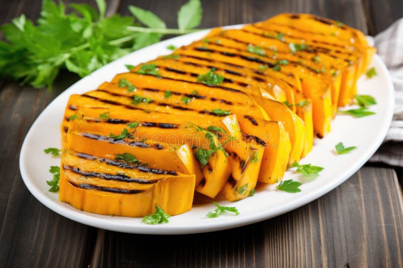 Grilled Slices of Butternut Squash Arranged on Plate Stock Image ...