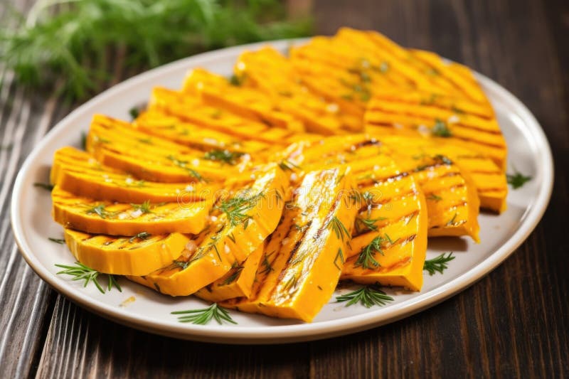 Grilled Slices of Butternut Squash Arranged on Plate Stock Image ...