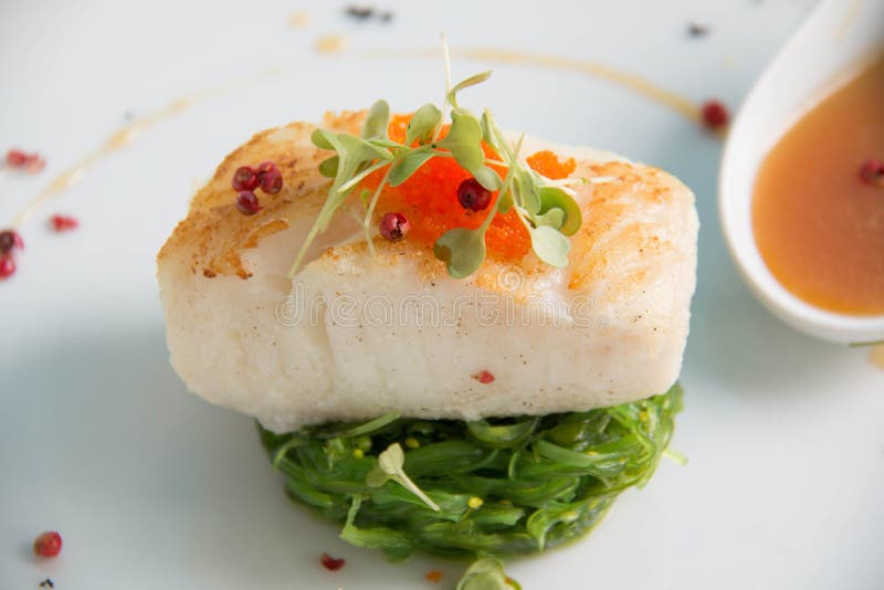 Grilled Snow Fish with Sauce. Stock Photo - Image of snow, grilled ...
