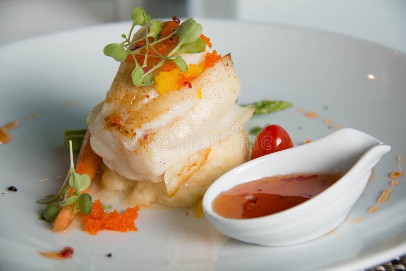 Grilled Snow Fish with Sauce. Stock Image - Image of italian, healthy ...