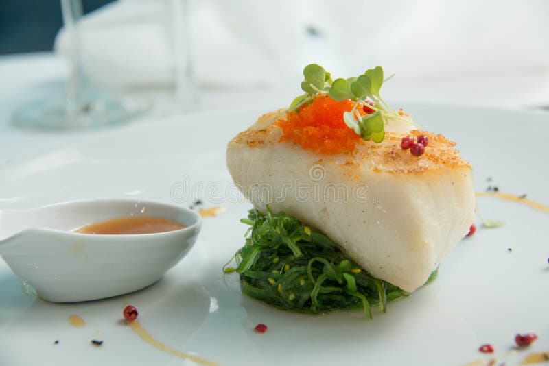 Grilled Snow Fish with Sauce. Stock Photo - Image of gourmet, snow ...