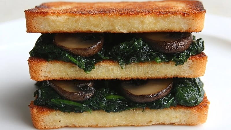 Grilled Spinach Mushroom Toast Stack, Kitchen Counter, Breakfast Stock ...