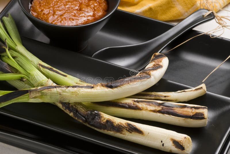Grilled Spring Onions. Spanish Cuisine Stock Photo - Image of ...