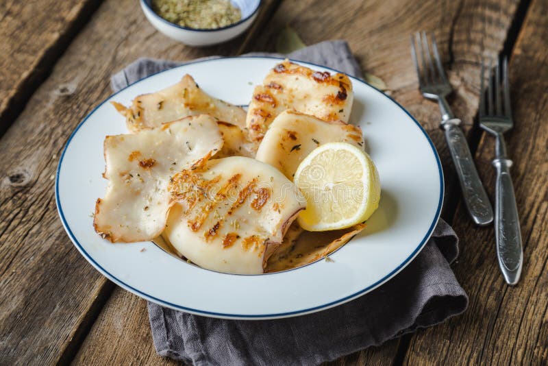 Grilled Squids with Lemon and Spices Stock Image - Image of food ...