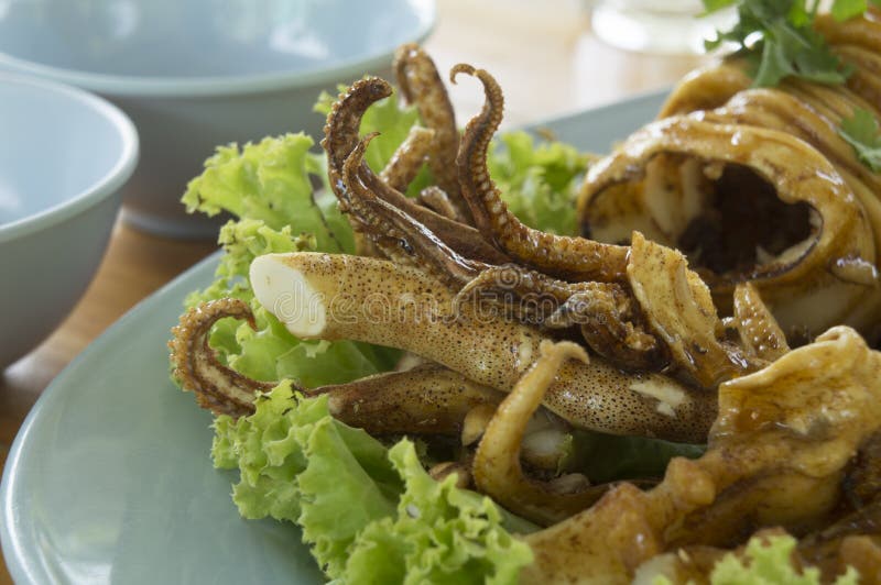 Grilled Squid Meal Seafood on Plate Stock Image - Image of spice, ocean ...