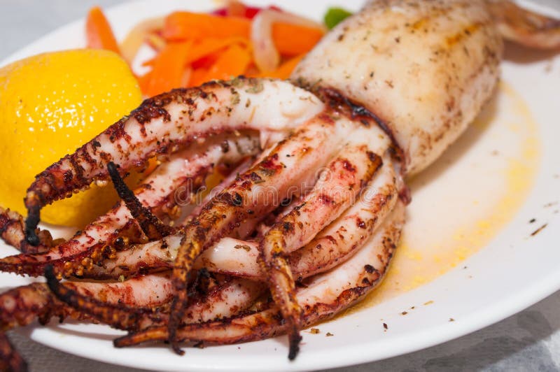 Grilled Squid on Plate stock image. Image of islands - 33841327