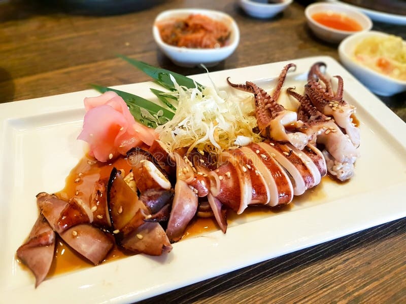 Grilled squid sauce. stock photo. Image of grill, tasty - 100345192