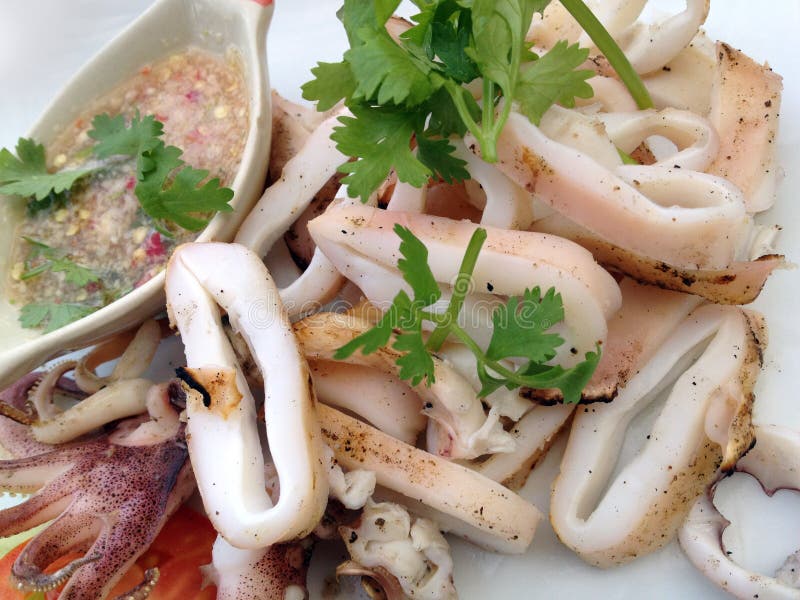 Grilled Squid with Seafood Sauce Stock Photo - Image of countryside ...