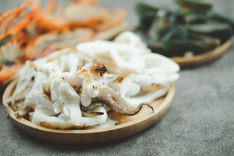Grilled Squid Slice for Eating in the Party at Home Stock Photo - Image ...
