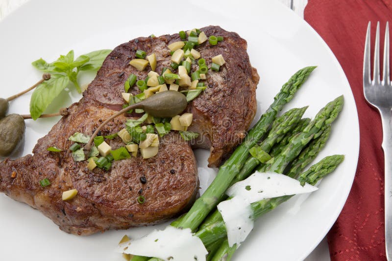Grilled Steak with Asparagus Stock Photo - Image of lunch, sauce: 236741356