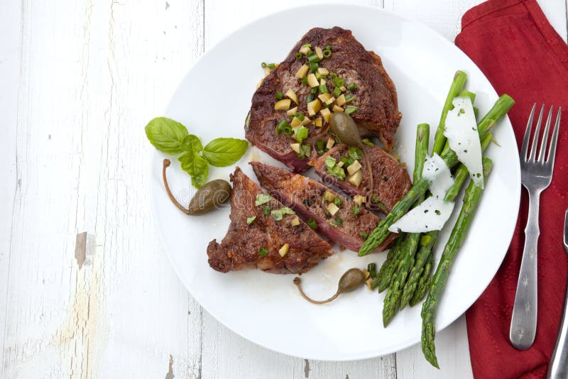 Grilled Steak with Asparagus Stock Photo - Image of grill, prime: 250774254