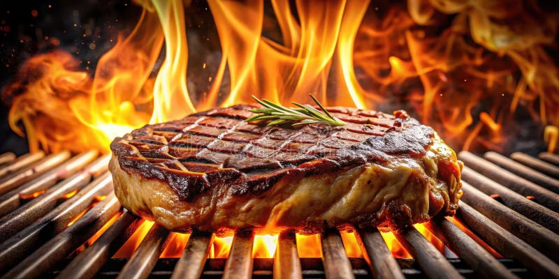 Grilled Steak on a Barbecue with Vibrant Flames. Generative AI Stock ...