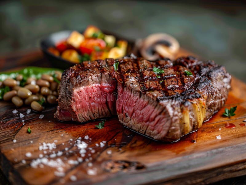 Grilled Steak with Beans, Mushrooms, and Vegetables Stock Illustration ...