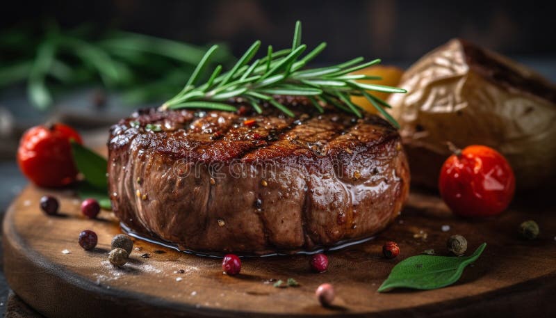 Grilled Steak, Cooked Rare, Ready To Eat Generated by AI Stock Photo ...