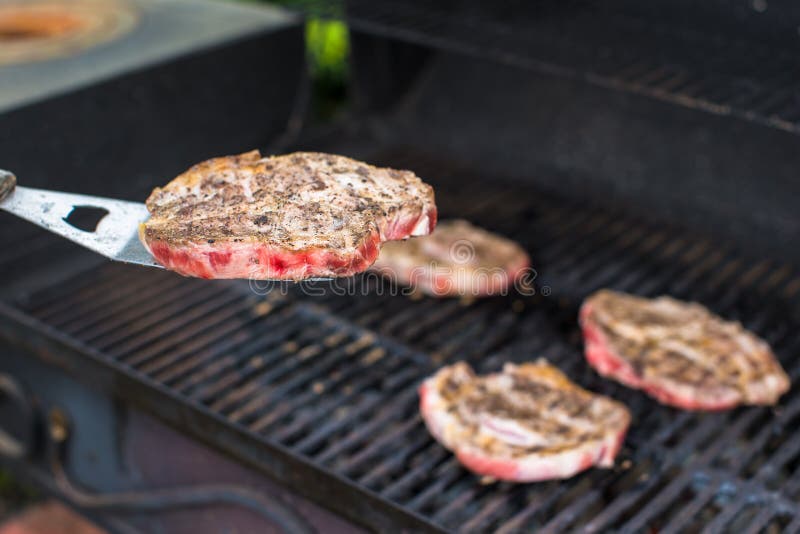 Grilled Steak Cooking on an Open Barbecue Stock Image - Image of open ...
