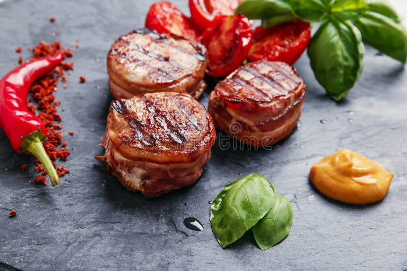 Grilled Steak Filet Mignon Wrapped Bacon Stock Photo - Image of wrapped ...