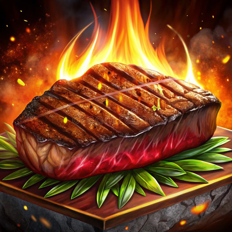 Grilled Steak on Fire stock vector. Illustration of grilled - 324531588