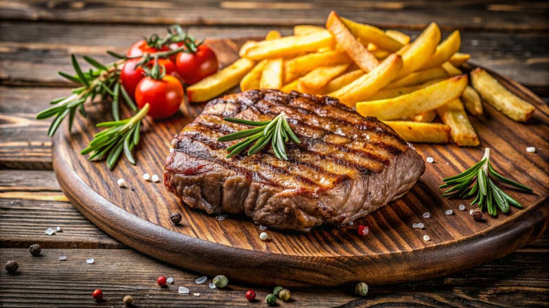 Grilled Steak with Fris on a Wooden Table Creative AI Stock ...